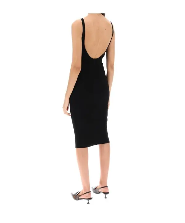 Miu Miu Sleeveless Ribbed-knit Midi Dress With Logo Detail