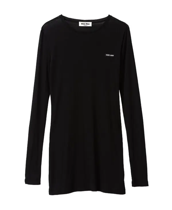 Miu Miu Logo Patch Long Sleeve Dress