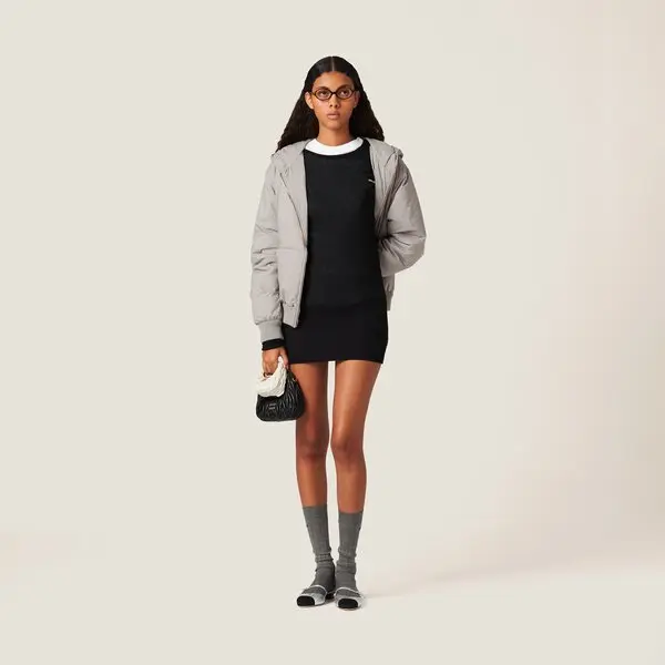 Miu Miu Logo Patch Long Sleeve Dress