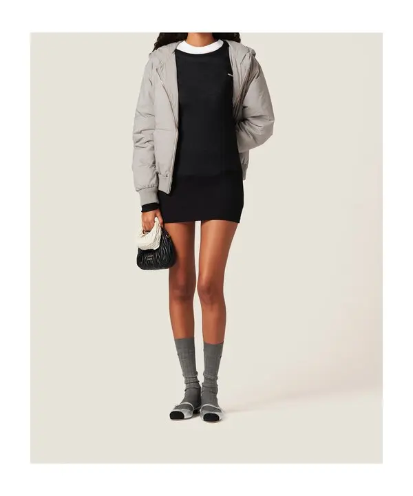 Miu Miu Logo Patch Long Sleeve Dress