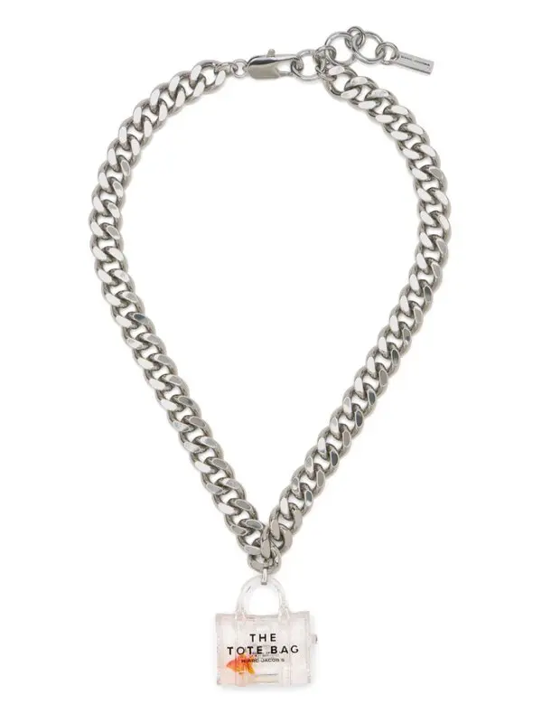 Marc Jacobs Silver Tone Tote Bag Pendant Necklace - Gray