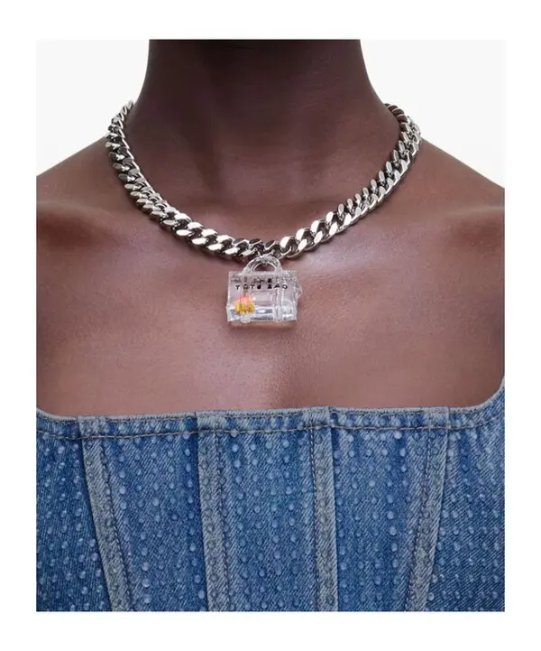 Marc Jacobs Silver Tone Tote Bag Pendant Necklace