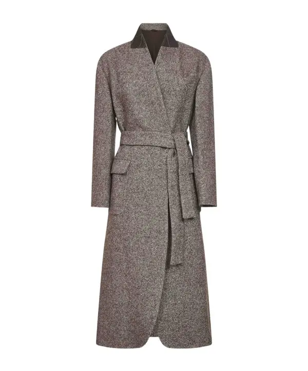 Brunello Cucinelli Long Sleeved Belted Coat - Brown