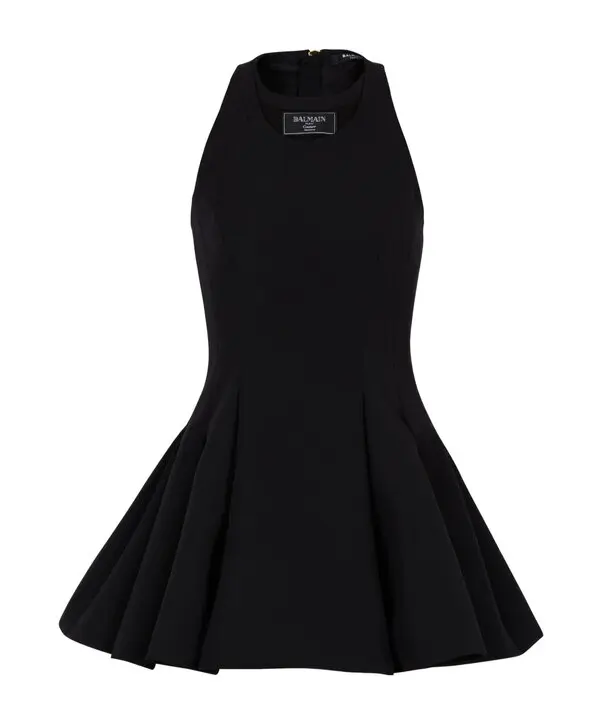 Balmain Flared Pleated Grain De Poudre Dress