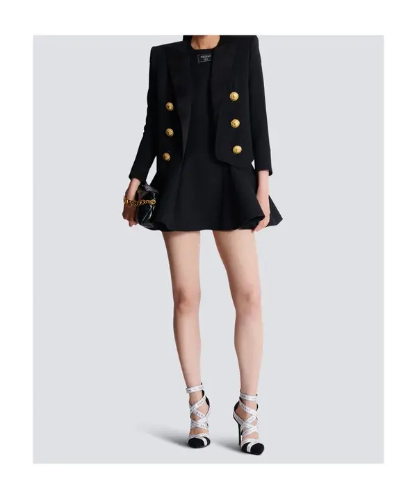 Balmain Flared Pleated Grain De Poudre Dress