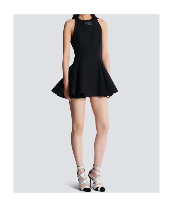 Balmain Flared Pleated Grain De Poudre Dress