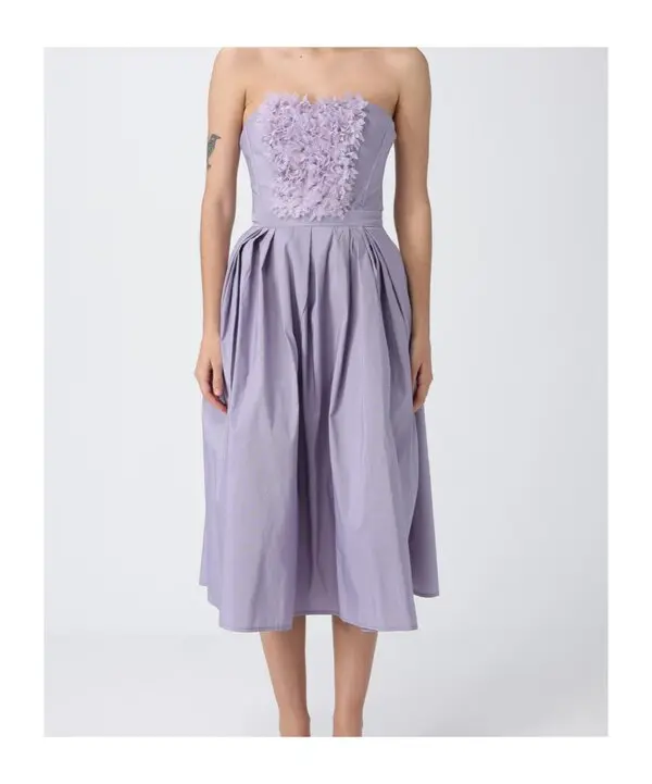 Elisabetta Franchi Strapless Floral Applique Dress - White