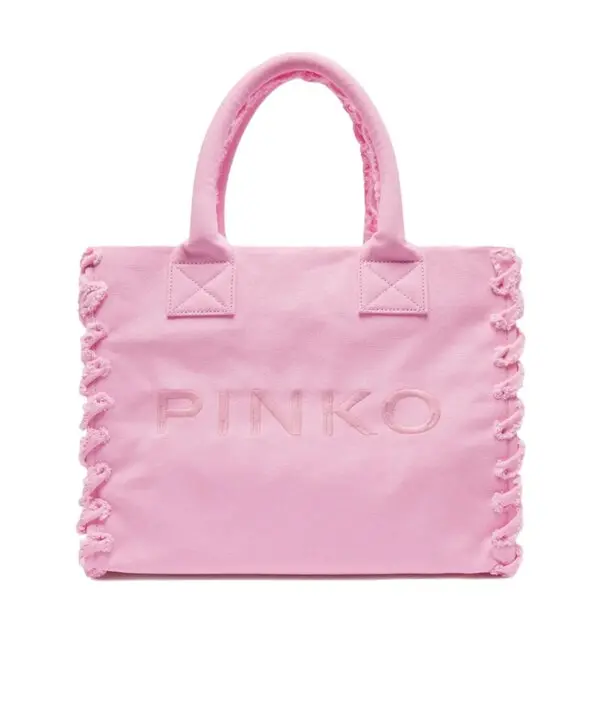 Pinko Logo Embroidered Beach Shopper Bag - Pink