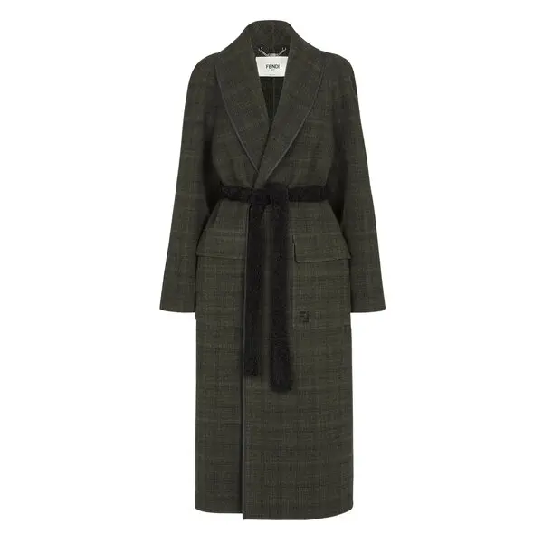 Fendi Tie-detailed Tweed Coat
