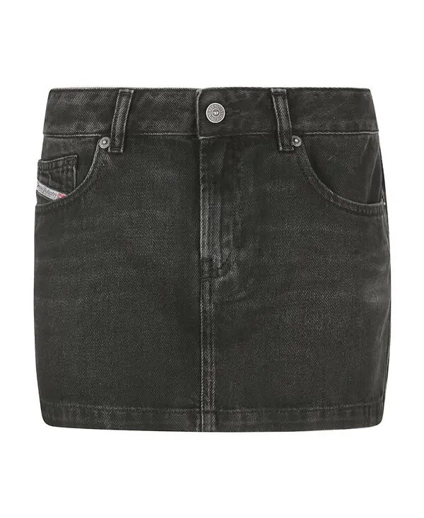 DIESEL® De-ron Logo Patch Denim Mini Skirt - Black