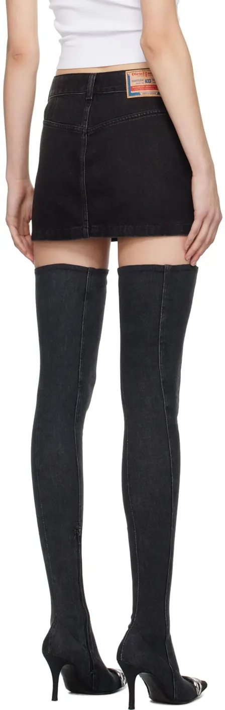 DIESEL® De-ron Logo Patch Denim Mini Skirt - Black