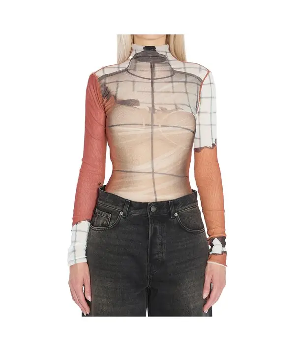 JEAN PAUL GAULTIER Printed Long Sleeve Bodysuit - Black