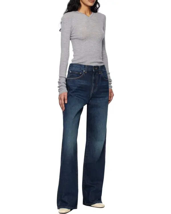 Khaite Tania Ribbed V-neck Long Sleeve Top - Mercury