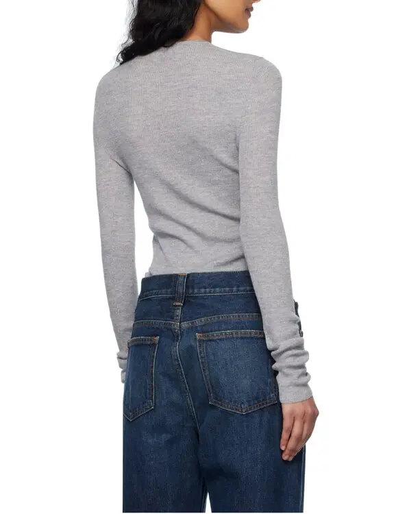 Khaite Tania Ribbed V-neck Long Sleeve Top - Mercury