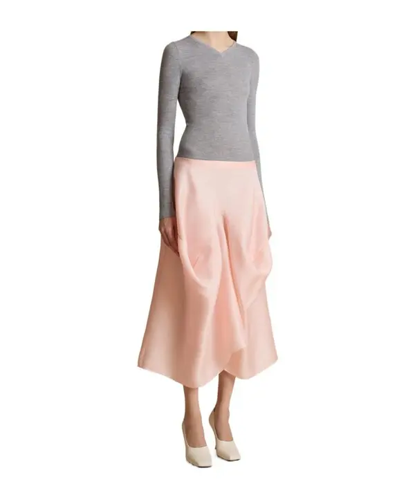 Khaite Tania Ribbed V-neck Long Sleeve Top - Mercury
