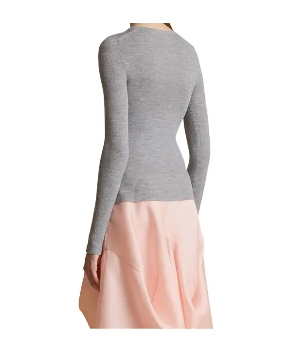 Khaite Tania Ribbed V-neck Long Sleeve Top - Mercury