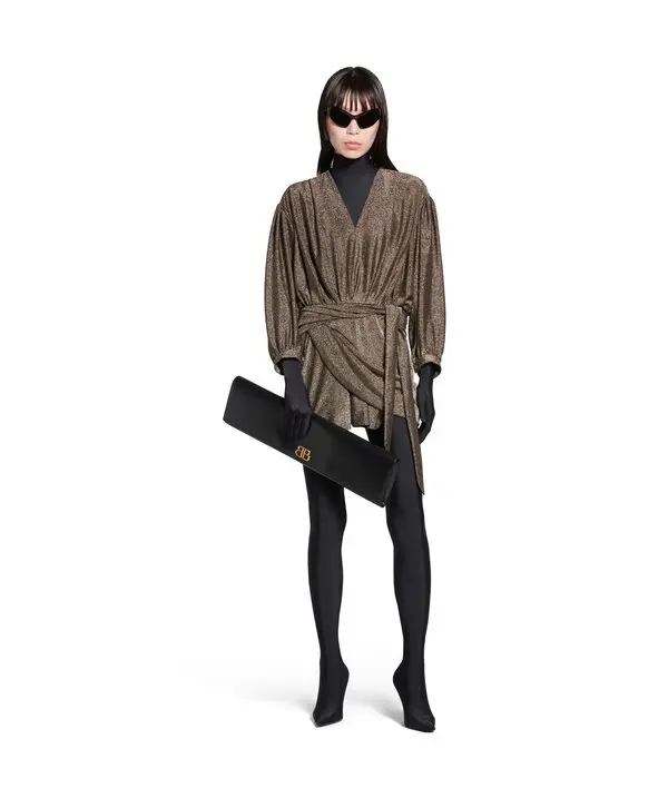 Balenciaga V-neck Draped Long-sleeve Mini Dress