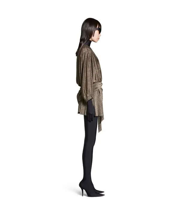 Balenciaga V-neck Draped Long-sleeve Mini Dress