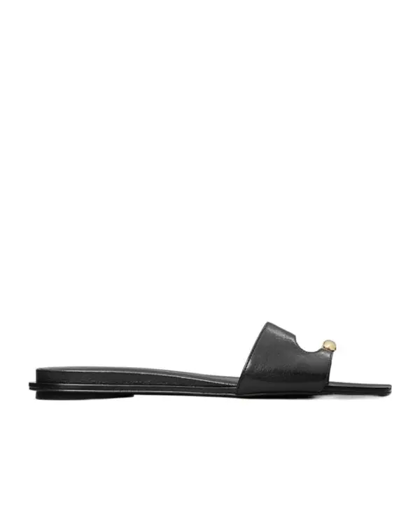 Tory Burch Pierced Leather Slides With Metal Detailing - Black/gold