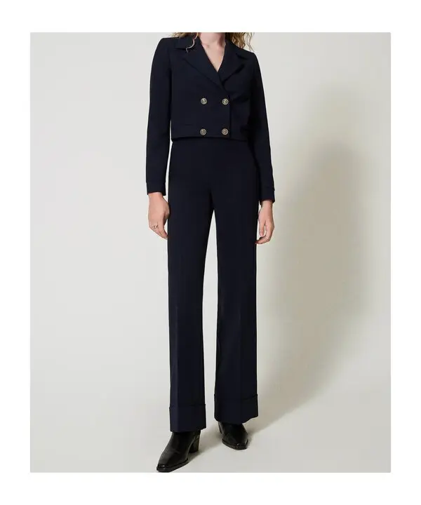 TWINSET High-waisted Crêpe Cady Trousers With Logo Button Detail - Classic Blue