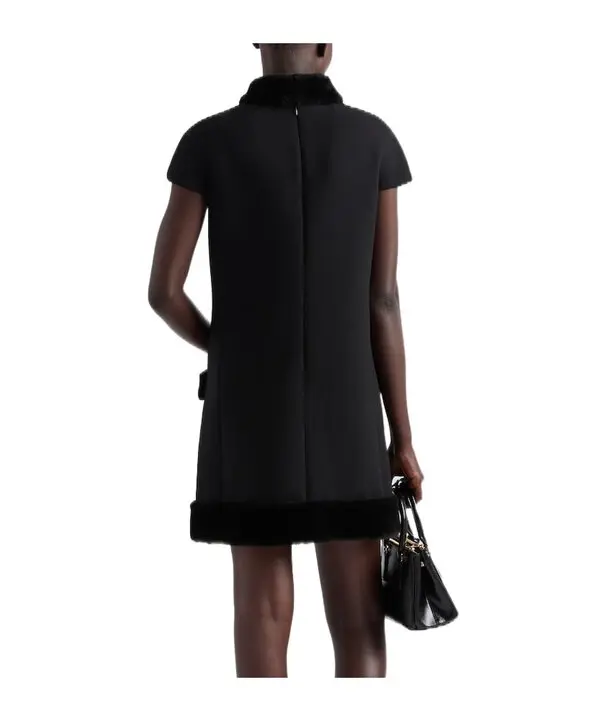 Prada High Neck Mini Dress With Sheepskin Trim