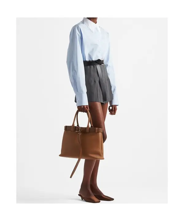Prada Open-top Belted Handbag - Camel