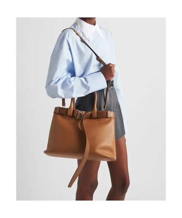 Prada Open-top Belted Handbag - Camel