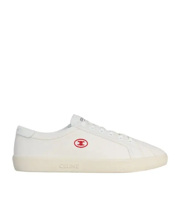 Celine Lou Low Lace-up Sneaker With Triomphe In Canvas And Calfskin - White