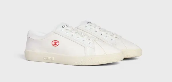 Celine Lou Low Lace-up Sneaker With Triomphe In Canvas And Calfskin - White