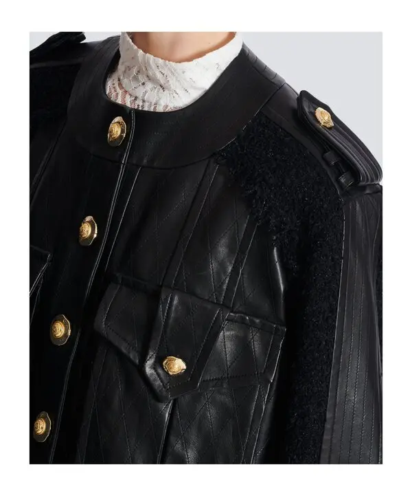 Balmain Leather And Tweed Bomber Jacket