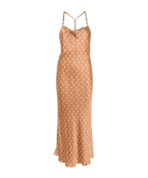 MARINE SERRE Moon Print Satin Maxi Dress - Nude