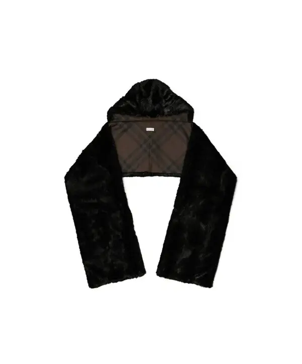 Burberry Hooded Wraparound Style Faux-fur Scarf - Black