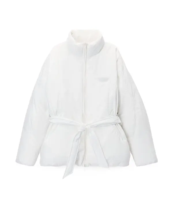 Alexander Wang Puffer Coat With Logo Trim And Drawstring Hem - White
