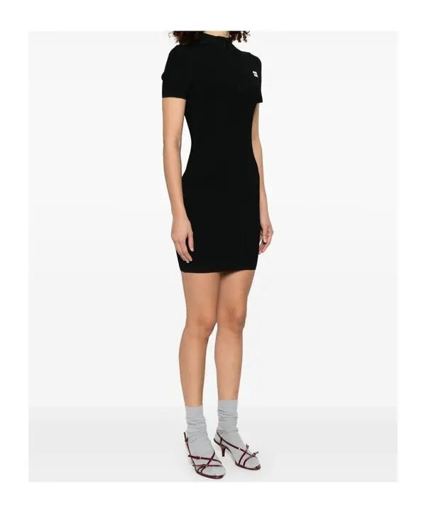 Miu Miu Short-sleeved Ribbed Mini Dress With Half-zip