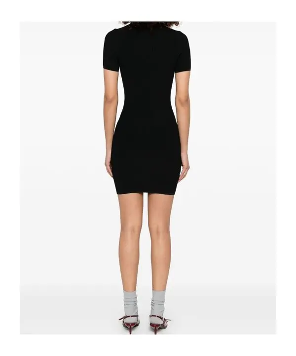 Miu Miu Short-sleeved Ribbed Mini Dress With Half-zip