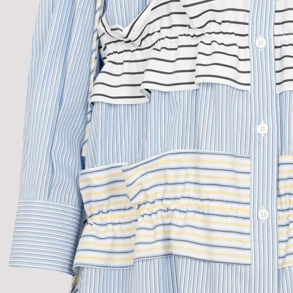 MSGM Ruffled Stripe Detail Buttoned Mini Dress