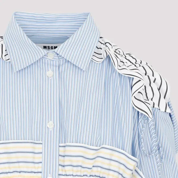 MSGM Ruffled Stripe Detail Buttoned Mini Dress
