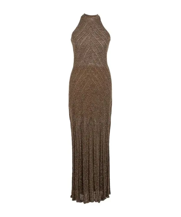 TWINSET Pointelle Knit Maxi Dress With Metallic Threads
