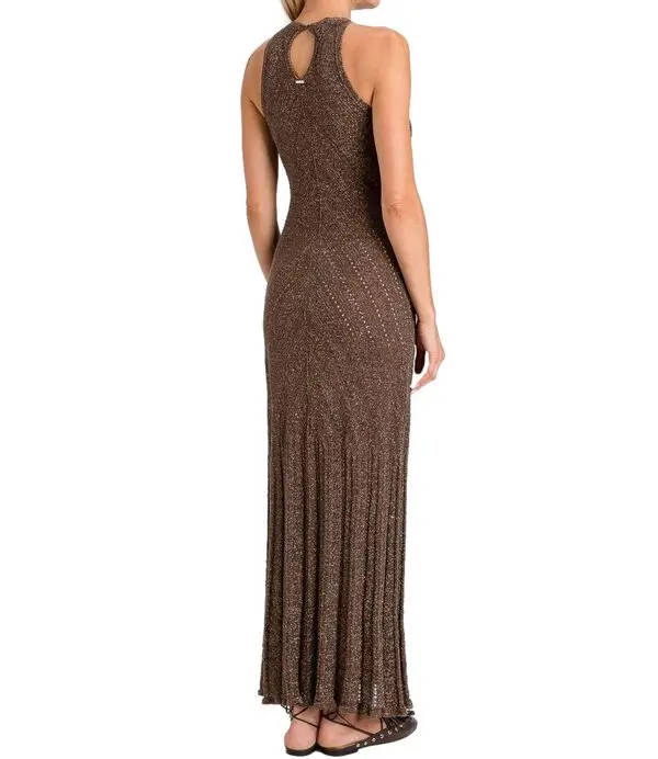 TWINSET Pointelle Knit Maxi Dress With Metallic Threads