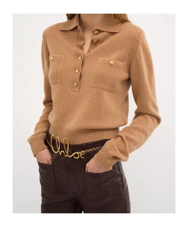 Chloé Long Sleeve Knitted Polo Top With Buckle Detail
