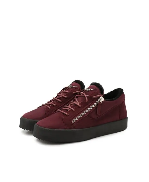 GIUSEPPE ZANOTTI Burgundy Casual Sneakers With Rough Edges And Side Zippers