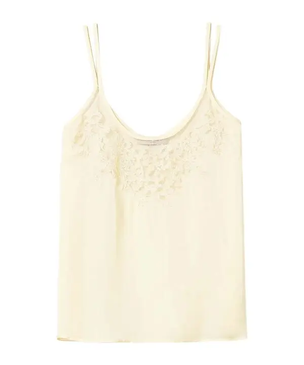 TWINSET Embroidered Sleeveless Satin Top With Lace Detail - White