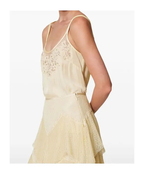 TWINSET Embroidered Sleeveless Satin Top With Lace Detail