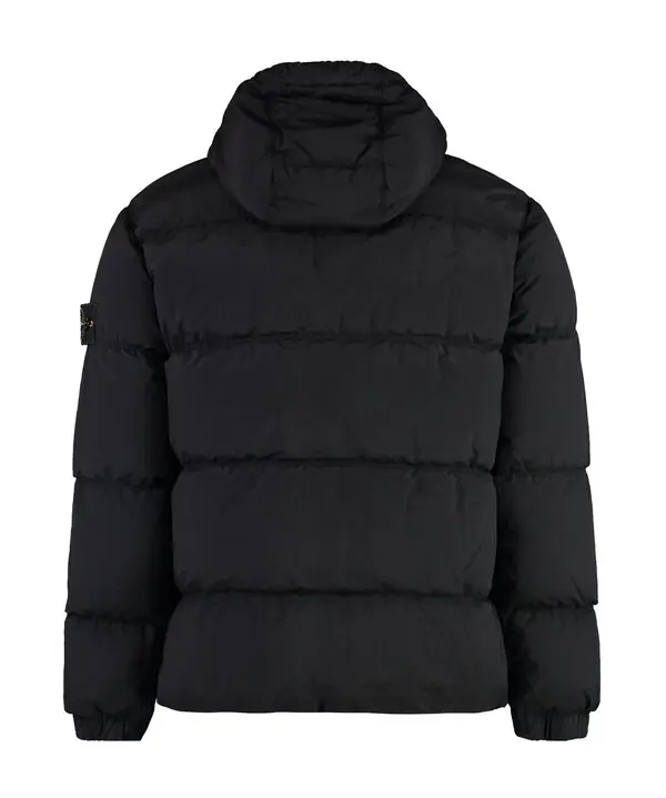Stone Island Logo Patch Hooded Puffer Jacket - Black