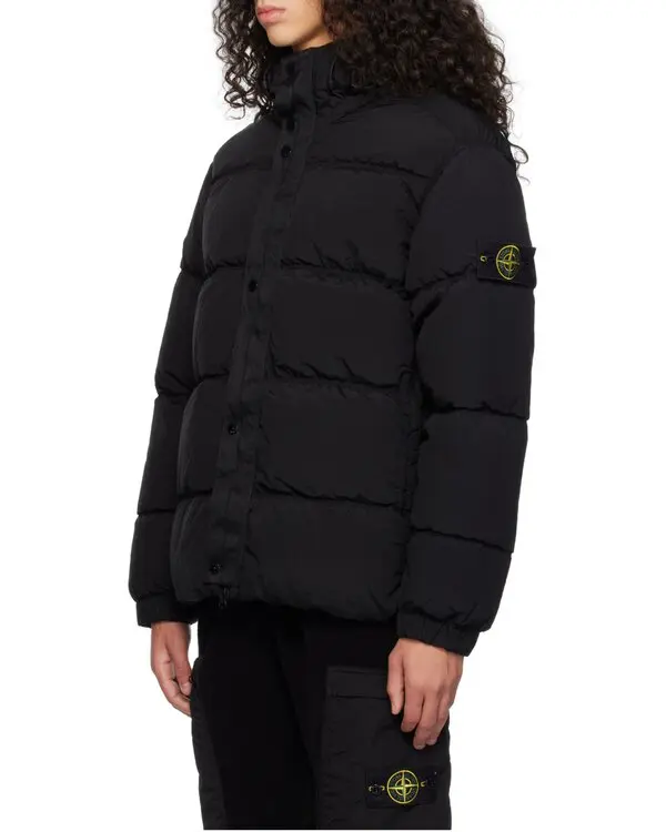 Stone Island Logo Patch Hooded Puffer Jacket - Black