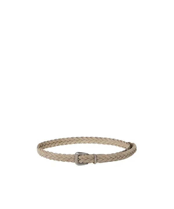 Brunello Cucinelli Monile Woven Buckle Belt - Light Gray