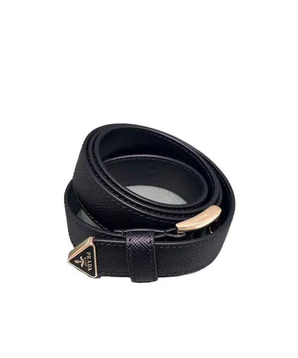 Prada Saffiano Leather Belt With Engraved Logo - Black