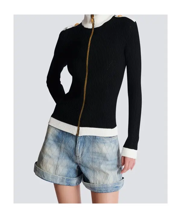 Balmain Zipped High-neck Knit Cardigan
