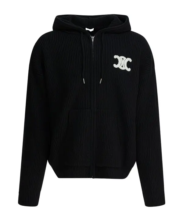 Celine Ribbed Wool Hooded Cardigan - Black