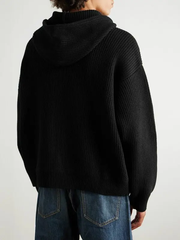 Celine Ribbed Wool Hooded Cardigan